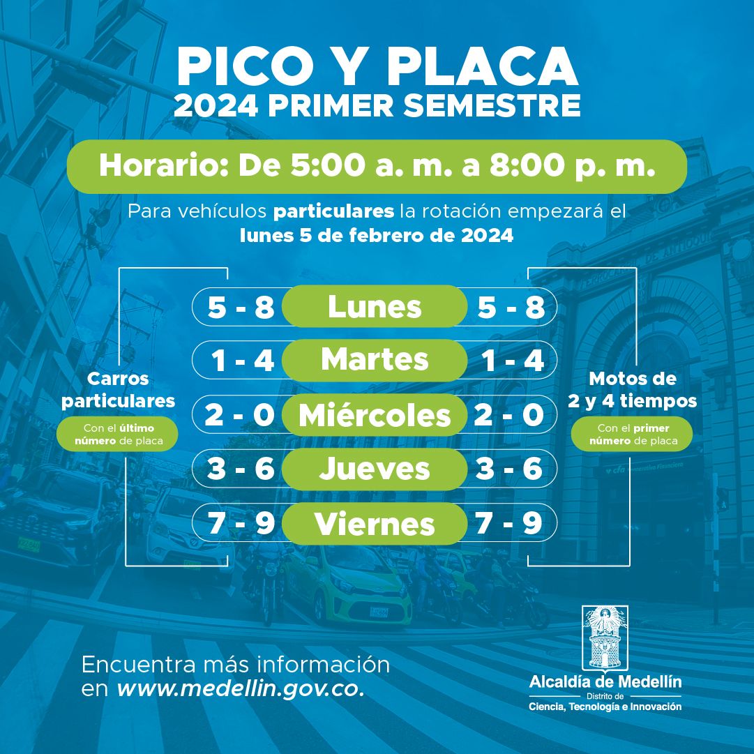 Este lunes 5 de febrero inicia la rotación del Pico y Placa en Medellín